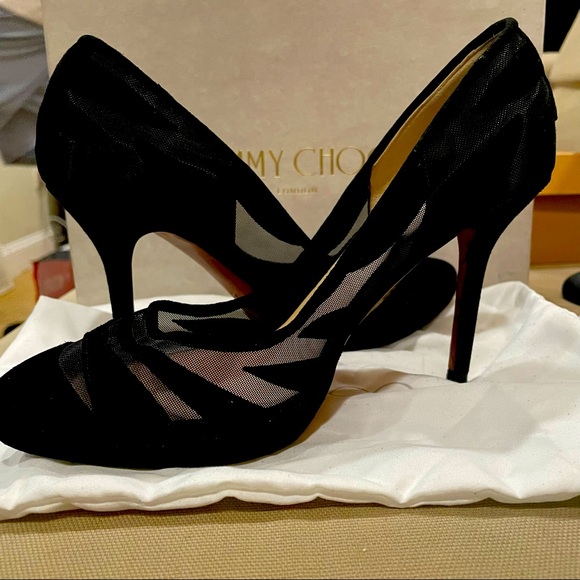 Jimmy Choo | Shoes | Jimmy Choo Size 383 Black Suede Abs Sheer Pumps ...